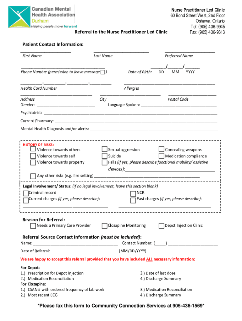 Fillable Online Get the Referral to the Nurse Practitioner Led Clinic ...