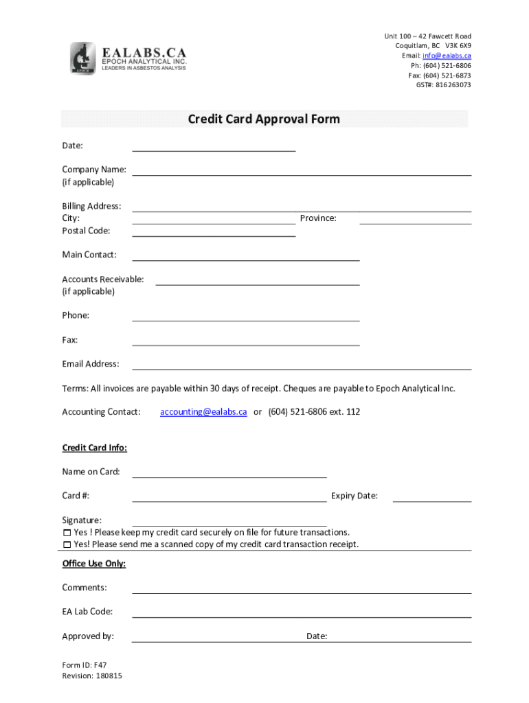 Fillable Online Credit Card Approval Form - ealabs.ca Fax Email Print ...