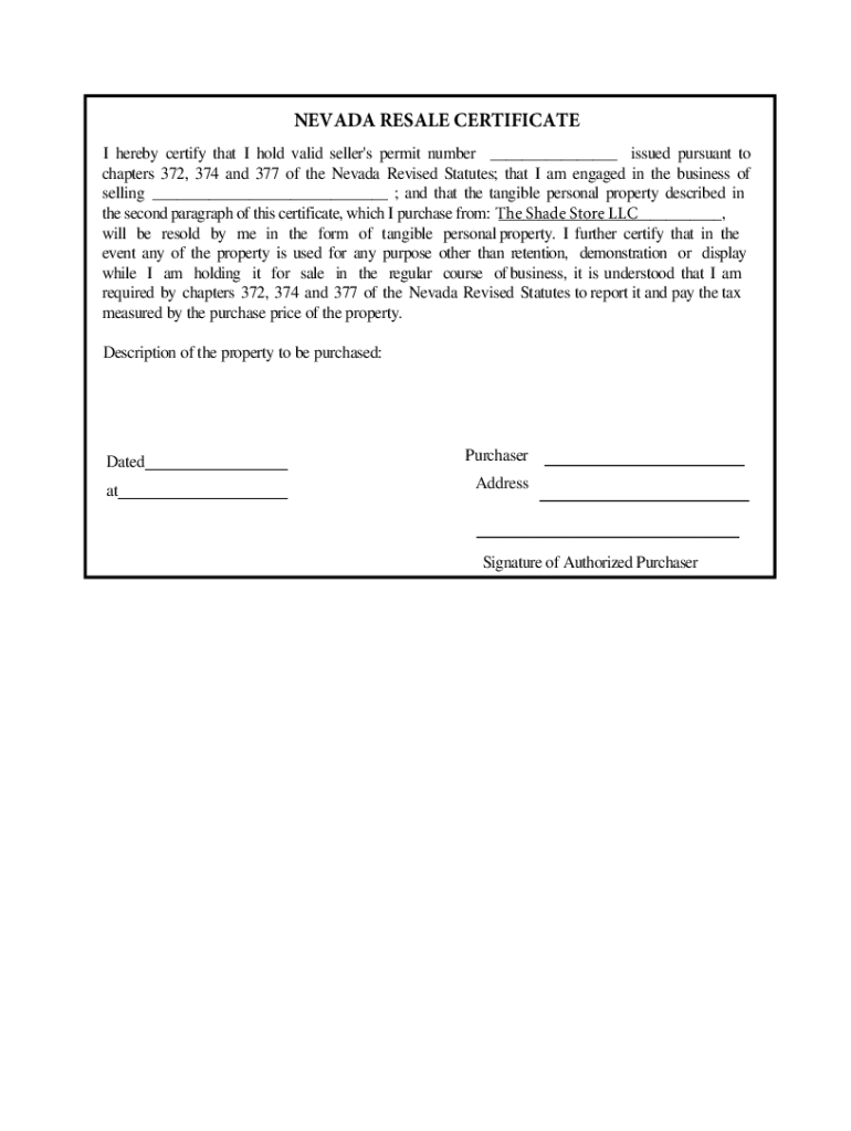 Fillable Online Form 9 - Nevada Resale Certificate Fax Email Print ...