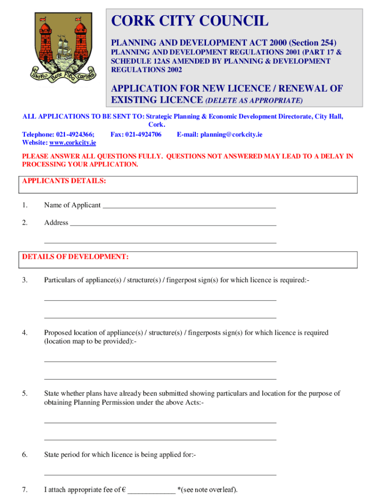 Fillable Online Get the Section 254 to erectconstructplace and - Cork City ... Fax Email Print ...