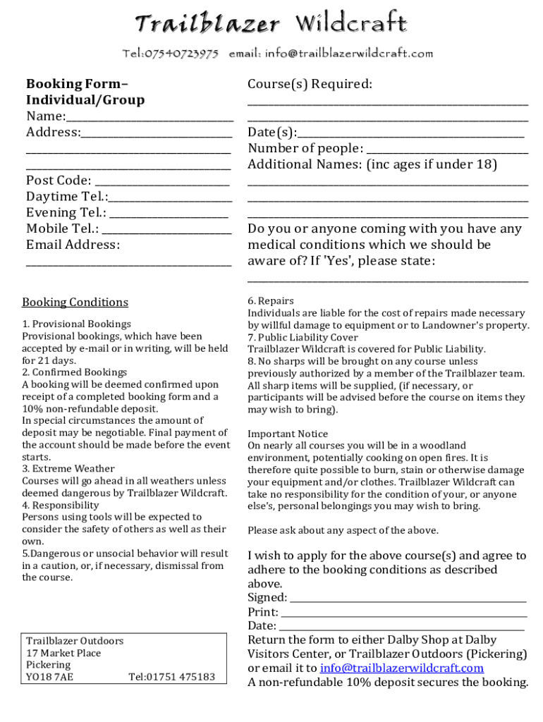 Fillable Online Trailblazer Wildcraft Fax Email Print - pdfFiller