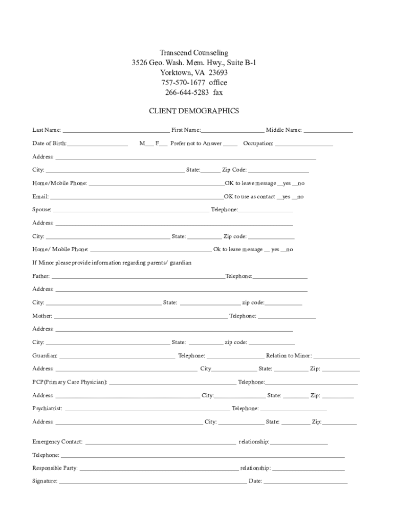 Fillable Online Client Demographics Form Fax Email Print - pdfFiller