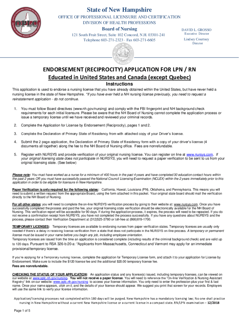 Fillable Online New Hampshire - Office of Professional Licensure and ...