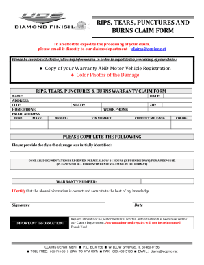Fillable Online UDS Standard Rips Tears Punctures and Burns Claim Form ...