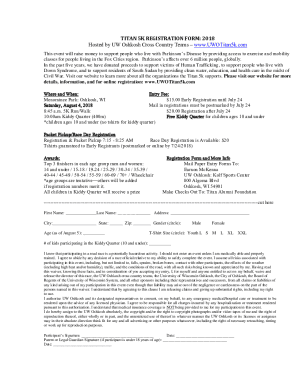 Fillable Online TITAN 5K REGISTRATION FORM: 2018 Hosted by UW Oshkosh ...