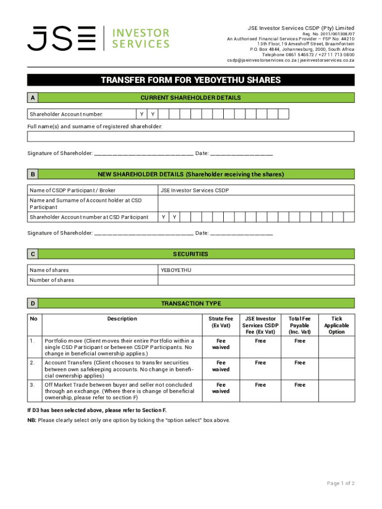 Fillable Online TRANSFER FORM FOR YEBOYETHU SHARES - Velocity Trade Fax ...