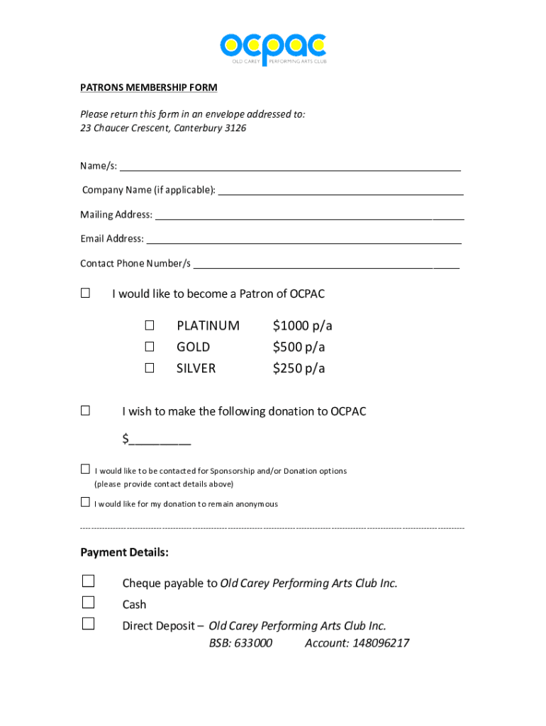 Fillable Online patrons form Fax Email Print - pdfFiller