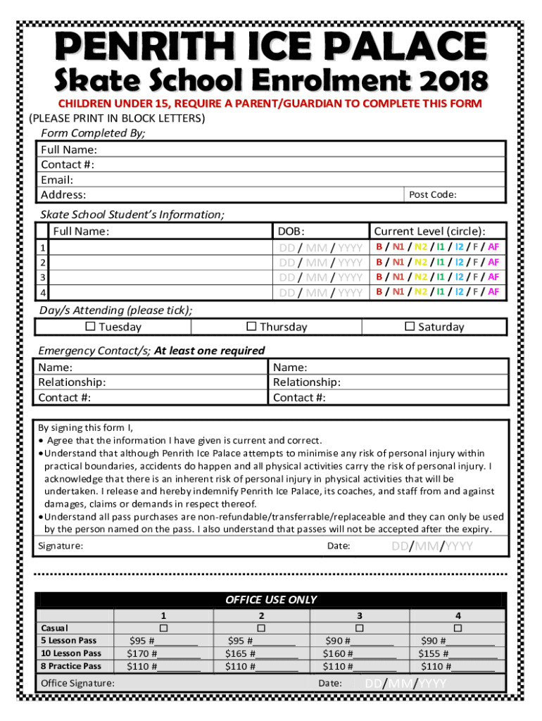 Fillable Online ABOUT US - PENRITH ICE PALACE ICE SKATING CENTRE Fax ...