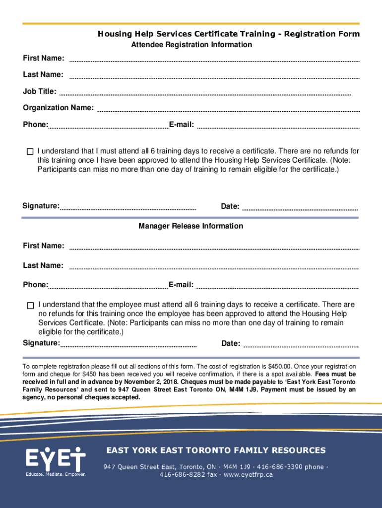 Fillable Online Housing Help Services Certificat Pilot Registration ...