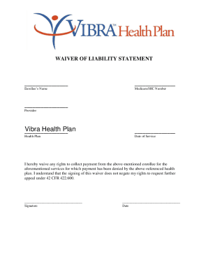 Fillable Online WAIVER OF LIABILITY STATEMENT Medicare/HIC Number ...