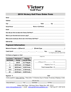Fillable Online 2019 Victory Golf Pass Order Form Fax Email Print ...