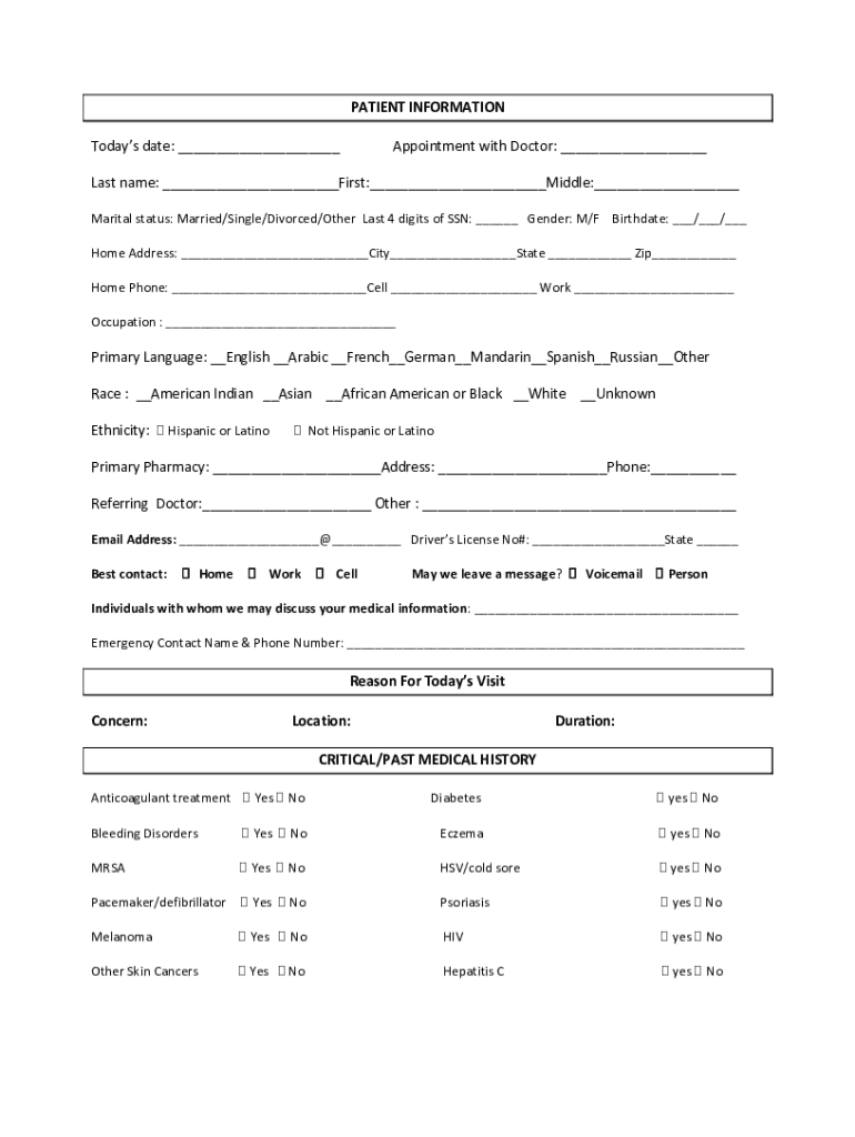 Fillable Online North Carolina Orthopaedic Clinic Patient Registration ...