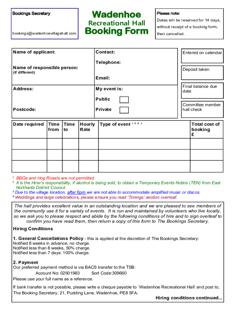 Fillable Online Fillable Online Community Hall Booking Application Form ...