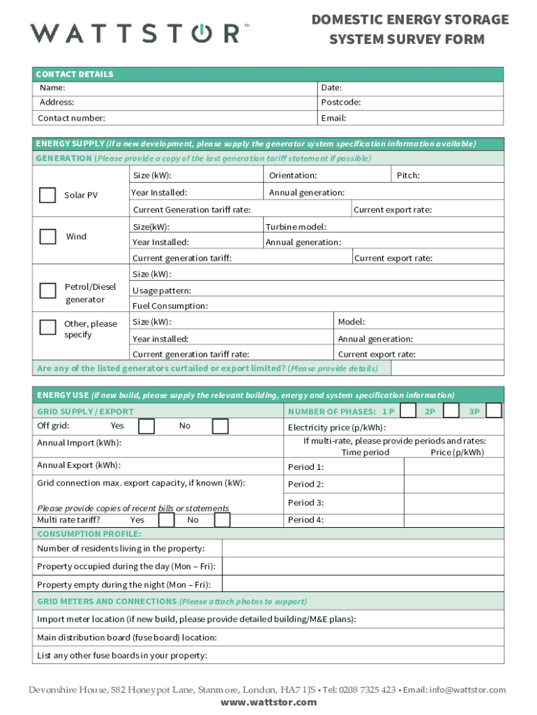 Fillable Online DOMESTIC ENERGY STORAGE SYSTEM SURVEY FORM Fax Email ...
