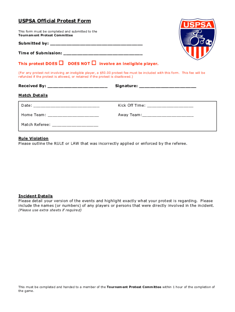 Fillable Online uspsa official protest form Fax Email Print - pdfFiller