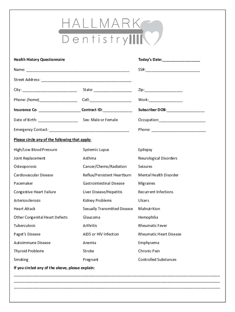 Fillable Online History Questionnaire - PDF Free Download Fax Email ...