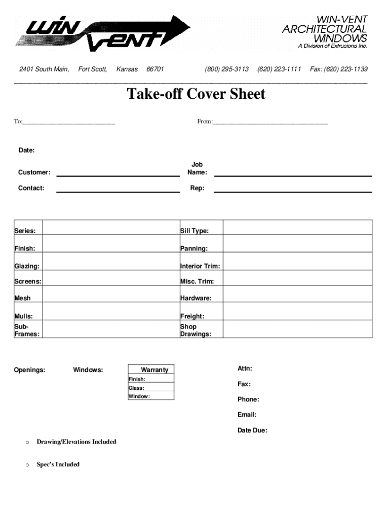 Fillable Online Take-off Cover Sheet.doc Fax Email Print - pdfFiller