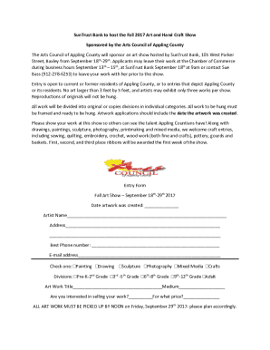 Fillable Online 2017 Fall Art Show Entry Form Fax Email Print - pdfFiller