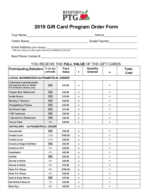 Fillable Online 2018 Gift Card Program Order Form Fax Email Print ...