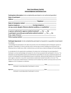 Fillable Online Short-term mission trip release form Fax Email Print ...