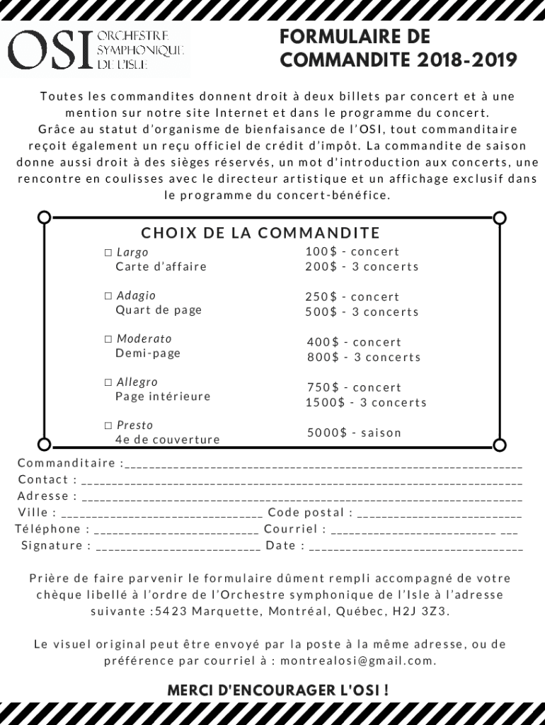Fillable Online FORMULAIRE COMMANDITE OSI Fax Email Print - pdfFiller