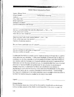 Fillable Online Reiki/ Archangelic Light Client Information Form Fax ...