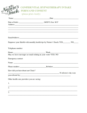 Fillable Online Hypnotherapy Intake and Consent Form Fax Email Print ...