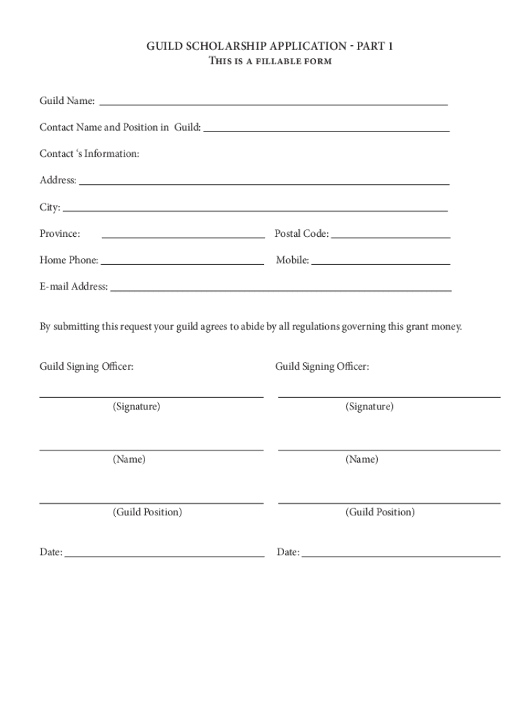 Fillable Online ohs on GUILD SCHOLARSHIP APPLICATION - PART 1 This is a ...