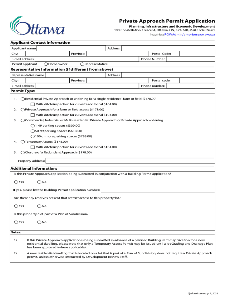 Private Approach Permit Ottawa - Fill Online, Printable, Fillable ...