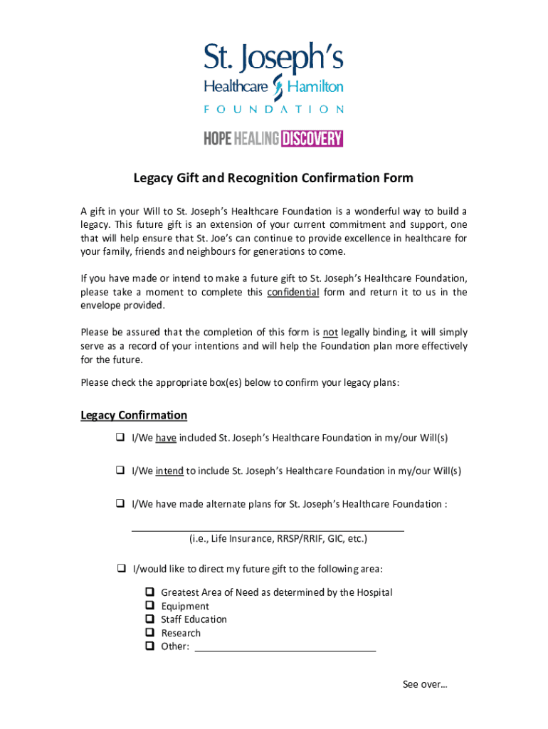 Fillable Online Legacy Gift Intention Form - St. Louis Area Foodbank ...