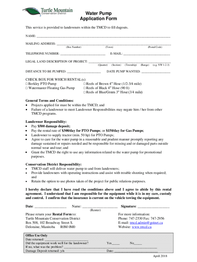 Fillable Online Water Pump Application Form Fax Email Print - pdfFiller