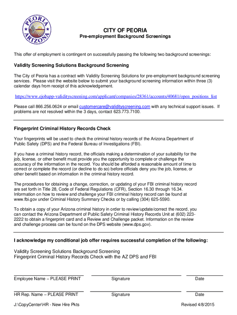 Fillable Online Pre-Employment Background Screening Form - City of ...