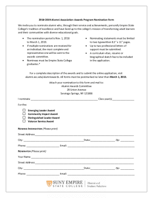 Fillable Online alumni esc 2018-2019 Alumni Association Awards Program Nomination Form Fax Email ...
