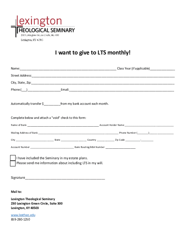 Fillable Online draft of new monthly giving form 4.25.18 Fax Email ...