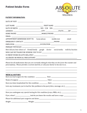 Fillable Online PATIENT INTAKE FORM - ENT Associates of New York Fax ...