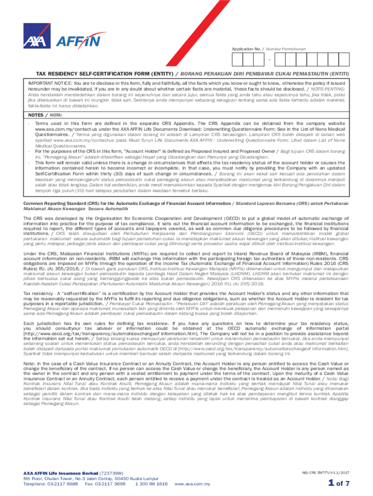 Fillable Online Common Reporting Standards - Self-Certification Form ...