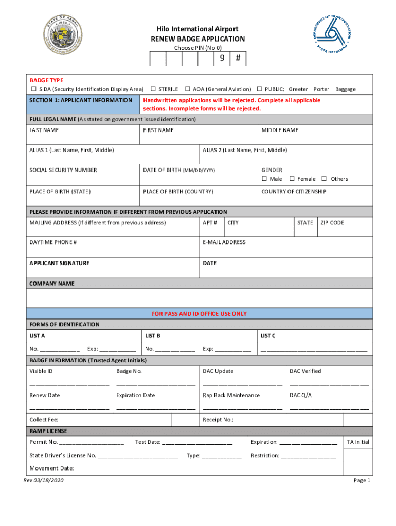 Fillable Online 2020 Renew Pass & ID Badge Application Form Fax Email Print - pdfFiller