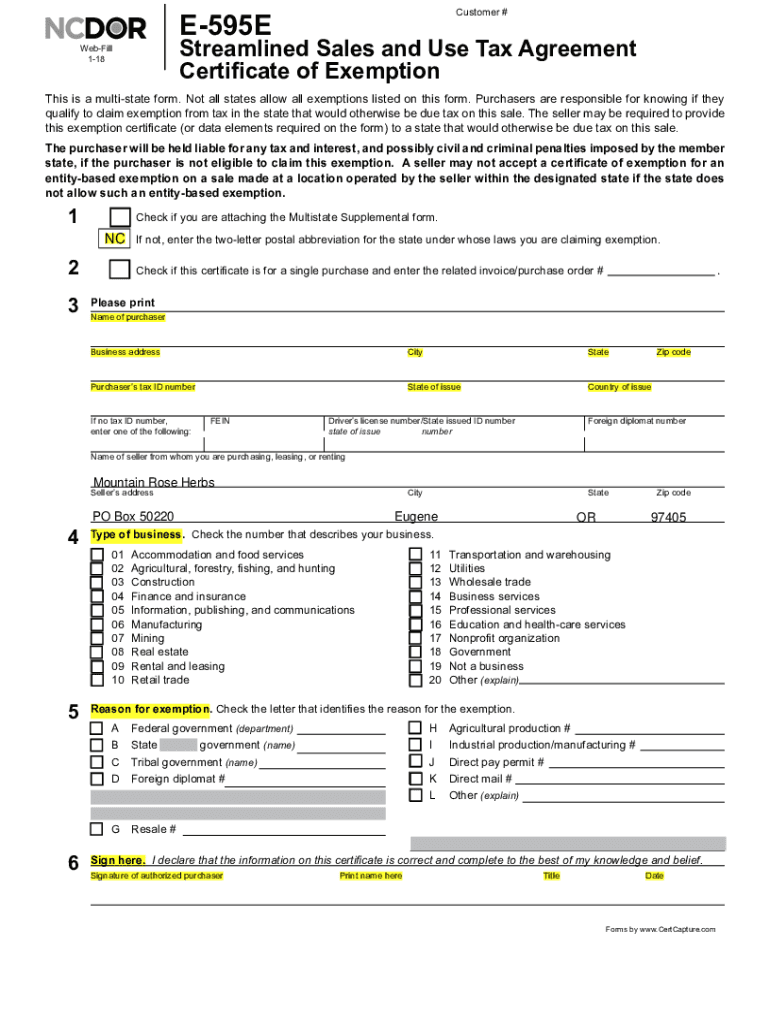 Fillable Online Streamlined Sales and Use Tax Agreement Certificate of ...