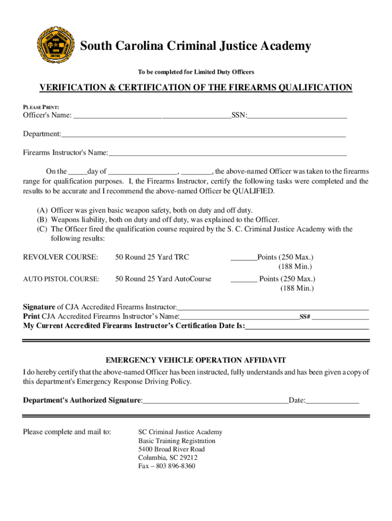 Fillable Online sccja sc Limited Duty Firearm and EVO Affidavit - South ...