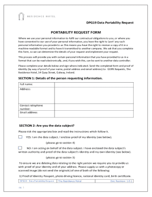 Fillable Online PORTABILITY REQUEST FORM - Forster Court Hotel Fax ...