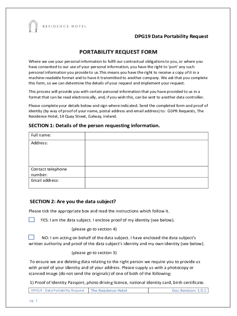 Fillable Online PORTABILITY REQUEST FORM - Forster Court Hotel Fax ...