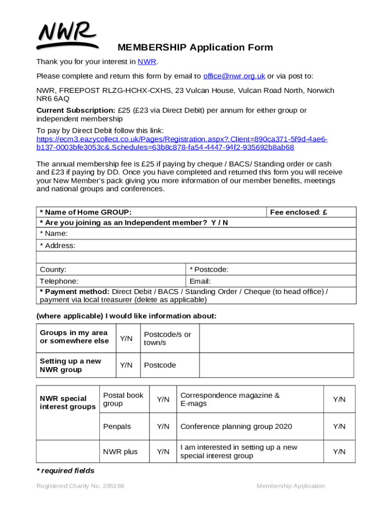 APPLICATION FOR MEMBERSHIP - NWR Doc Template | pdfFiller