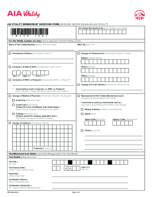 Fillable Online AIA VITALITY MEMBERSHIP SERVICING FORMBORANG SERVIS ...