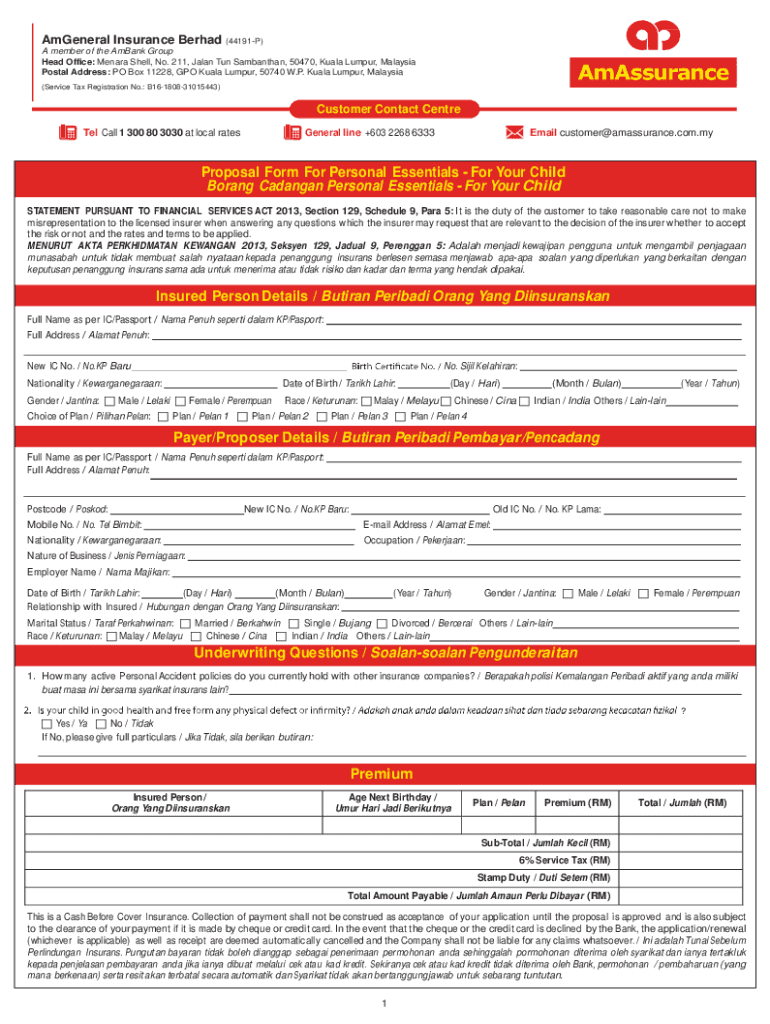 Fillable Online Get the AmGeneral Insurance Berhad A member of the ...