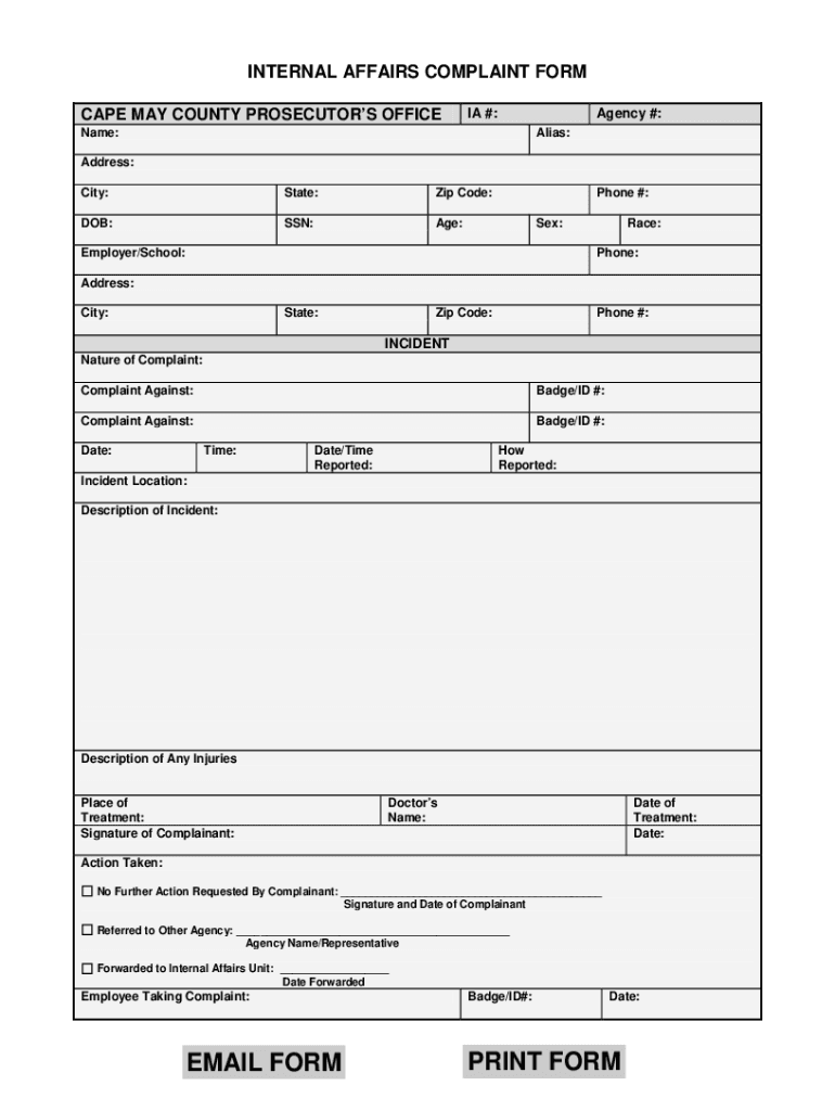 Fillable Online Internal Affairs/ComplaintsOffice of the Atlantic ...
