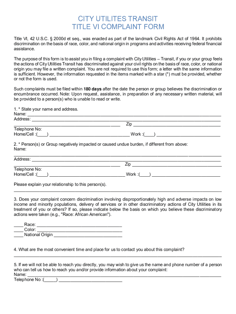 Fillable Online Title VI Of The Civil Rights Act Of 1964 42 U.S.C.2000d ...