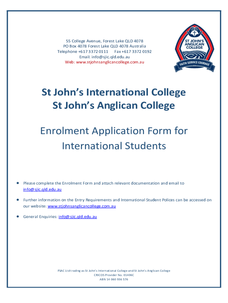 Fillable Online St Johns International College St Johns Anglican College ... Fax Email Print ...