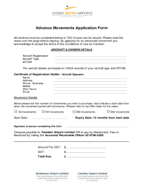 Fillable Online Advance Movements Application Form Fax Email Print ...