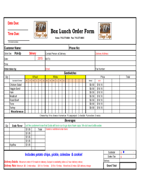 Fillable Online Box Lunch Order Form - HubSpot Fax Email Print - pdfFiller