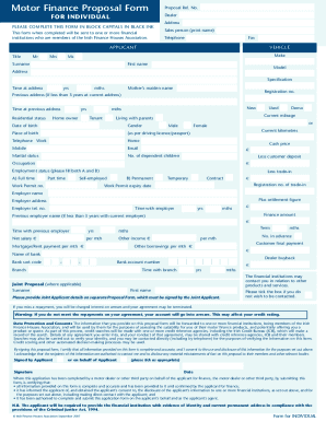 Fillable Online Car Finance Proposal Form - Fill Online, Printable ...